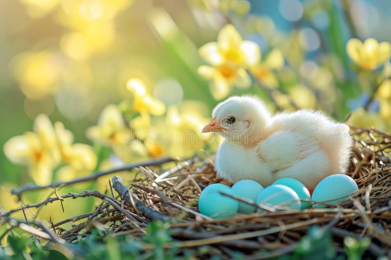 Spring Chickens are Hatching Eggs in the Nest,outside World is in a ...