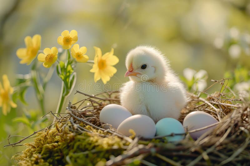 Spring Chickens are Hatching Eggs in the Nest,outside World is in a ...