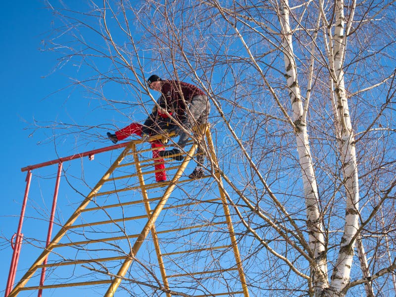 Spring Children on the Playground Against the Blue Sky Stock Photo ...
