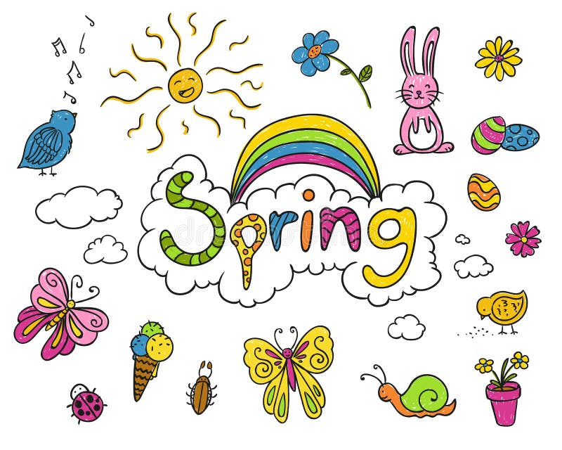 Spring Children s Drawings stock illustration. Illustration of elegant ...