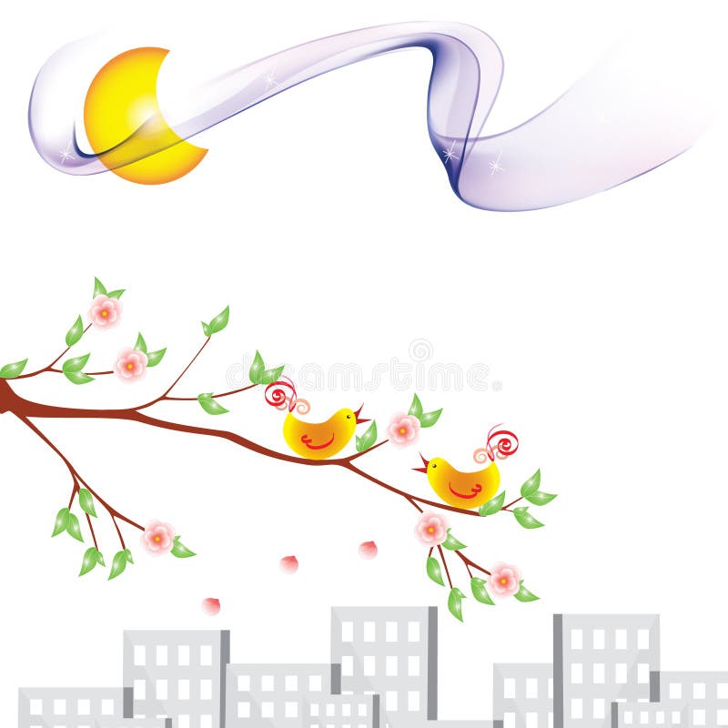 Spring_city stock vector. Illustration of cherry, graphic - 23655576
