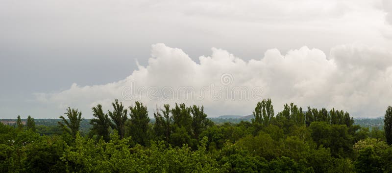 Spring City Landscape - Green Trees and Sky with Clouds Stock Image ...