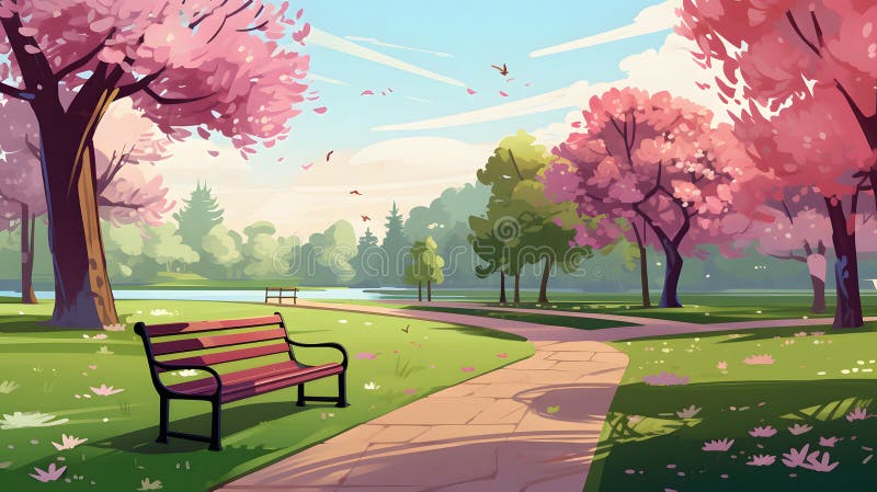 Spring City Park Vector Illustration Stock Illustration - Illustration ...