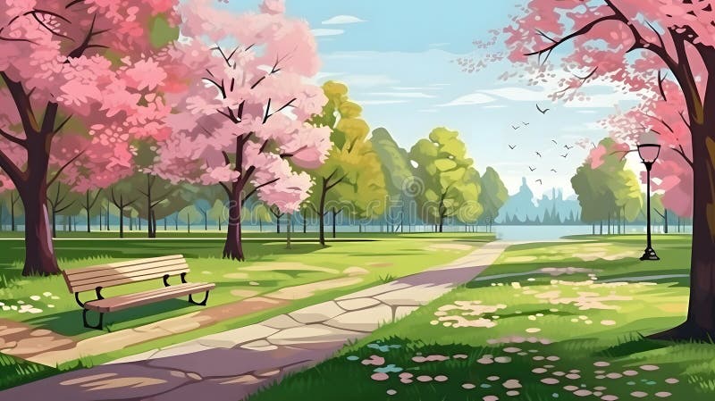 Spring City Park Vector Illestration Stock Illustration - Illustration ...