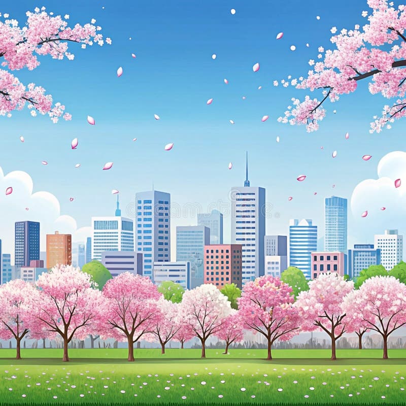 Spring Cityscape with Cherry Blossoms Stock Image - Image of blossoms ...