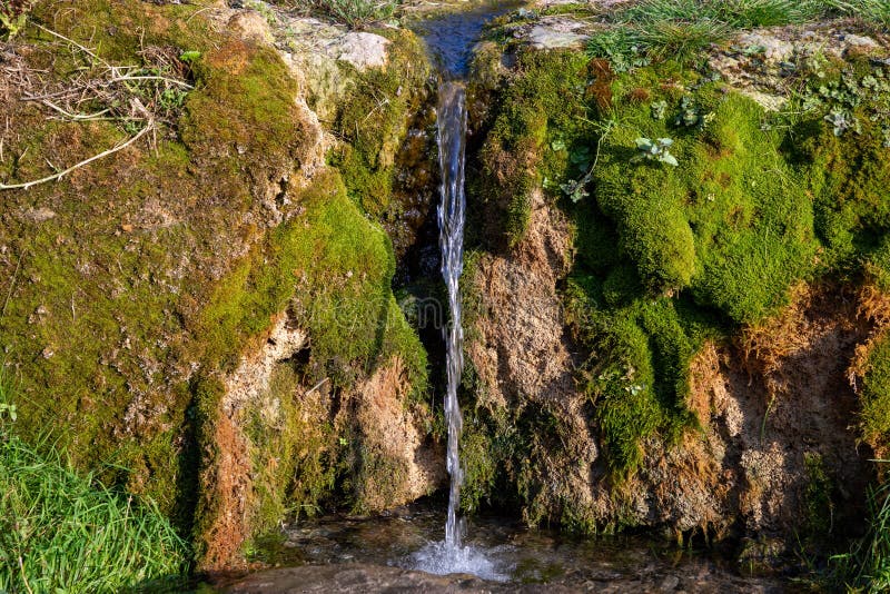 Spring with Clean Water Flowing from Stones. Mineral Water in Nature ...