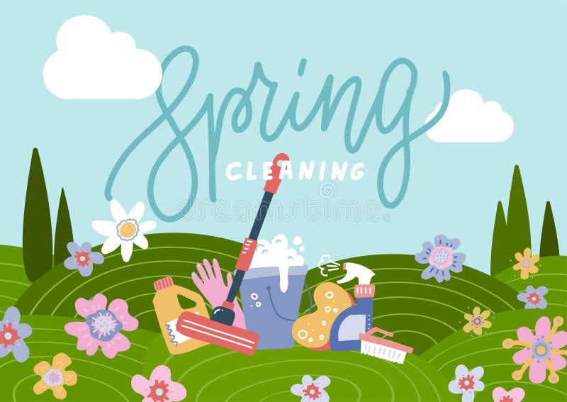 Spring Cleaning Lettering Decorating with Equipment, Housework ...