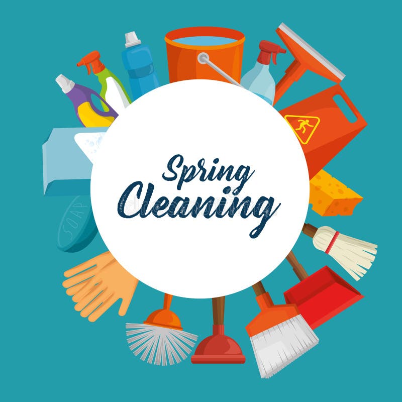 Spring Cleaning Supplies Border Tools of Housecleaning Background Stock ...