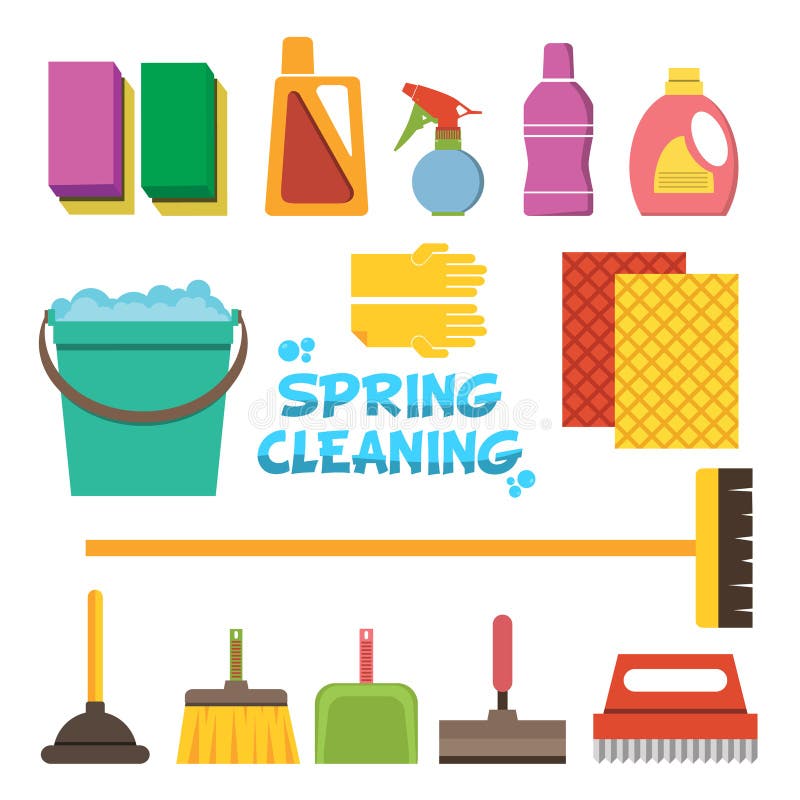 Spring Cleaning Flat Design Illustration. Cleaning Icons Vector Set ...