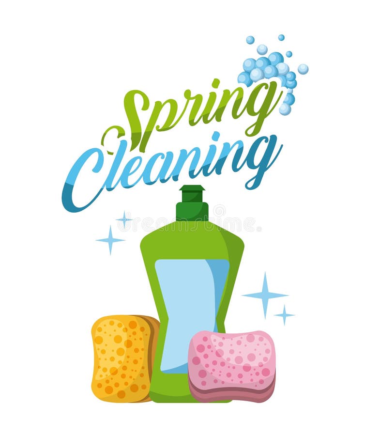 Spring Cleaning Plastic Bottle Sponge Bubbles Stock Vector ...