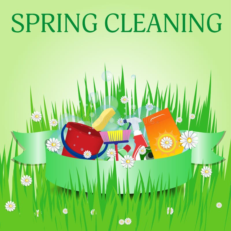 Spring Cleaning Service Concept. Tools for Cleanliness and Disinfection ...