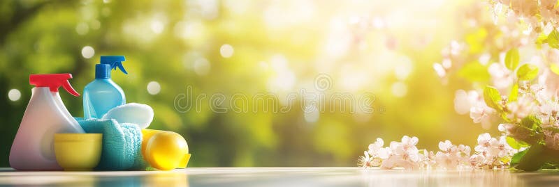 Spring Cleaning Theme with Eco-friendly Products and Fresh Blossoms in ...