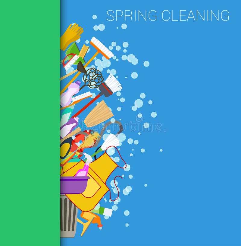 Spring Cleaning Vertical Border Background. Set of Cleaning Supplies ...