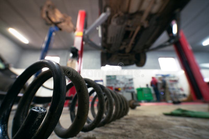 Spring Close-up View. Vehicle Suspension Problem and Breakdown Concept ...