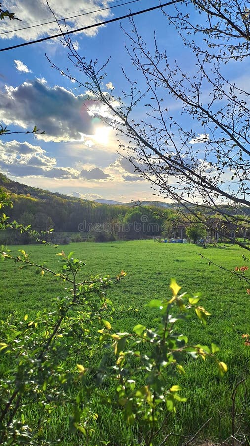 Spring Clouds Above Mountain Range Blue Skies Stock Image - Image of ...
