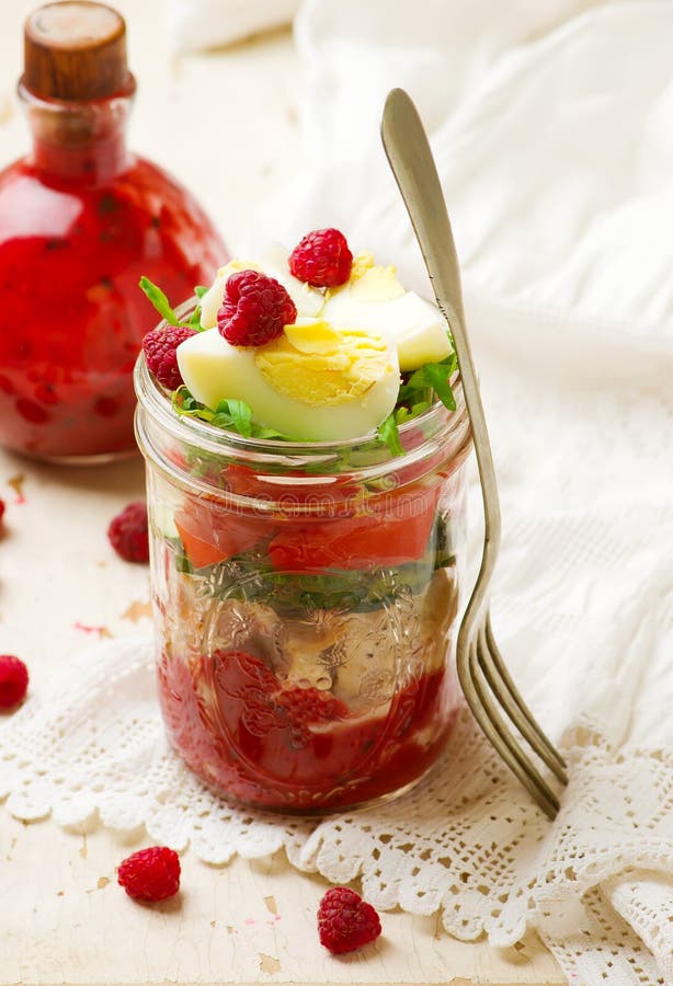Spring Cobb Salad with Raspberry Vinaigrette Stock Photo - Image of ...