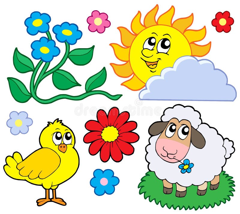 Spring animals collection stock vector. Illustration of bloom - 12656014
