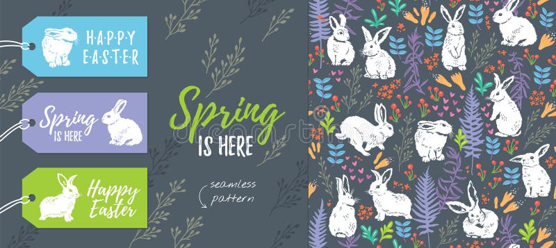 Spring Collection with Flowers, Bees, Birds, and Butterflies in Cartoon ...