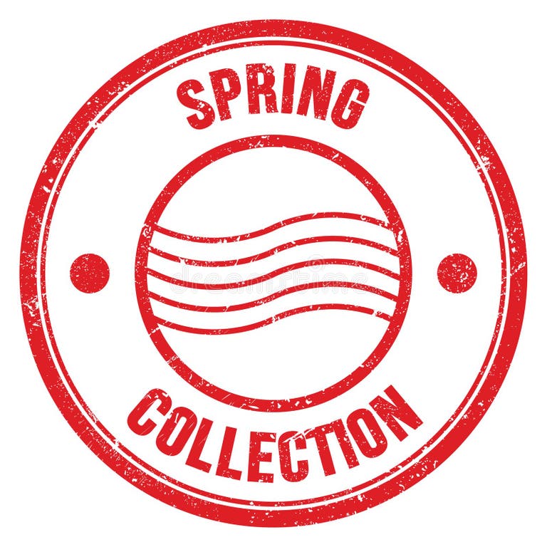 SPRING COLLECTION Text on Red Round Postal Stamp Sign Stock ...