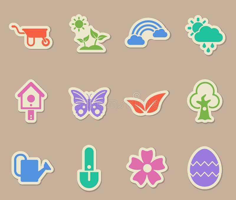 Spring Color Paper Stickers Stock Vector - Illustration of wheelbarrow ...