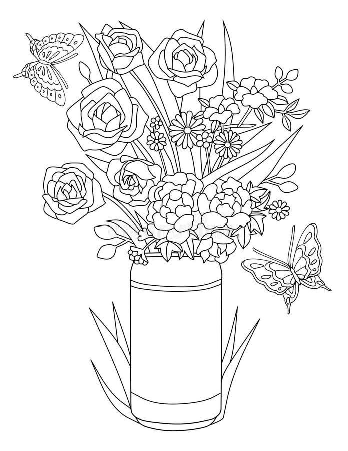 Spring Coloring Page for Adult Stock Illustration - Illustration of ...