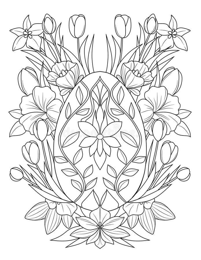 Spring Coloring Page for Adult Stock Illustration - Illustration of ...