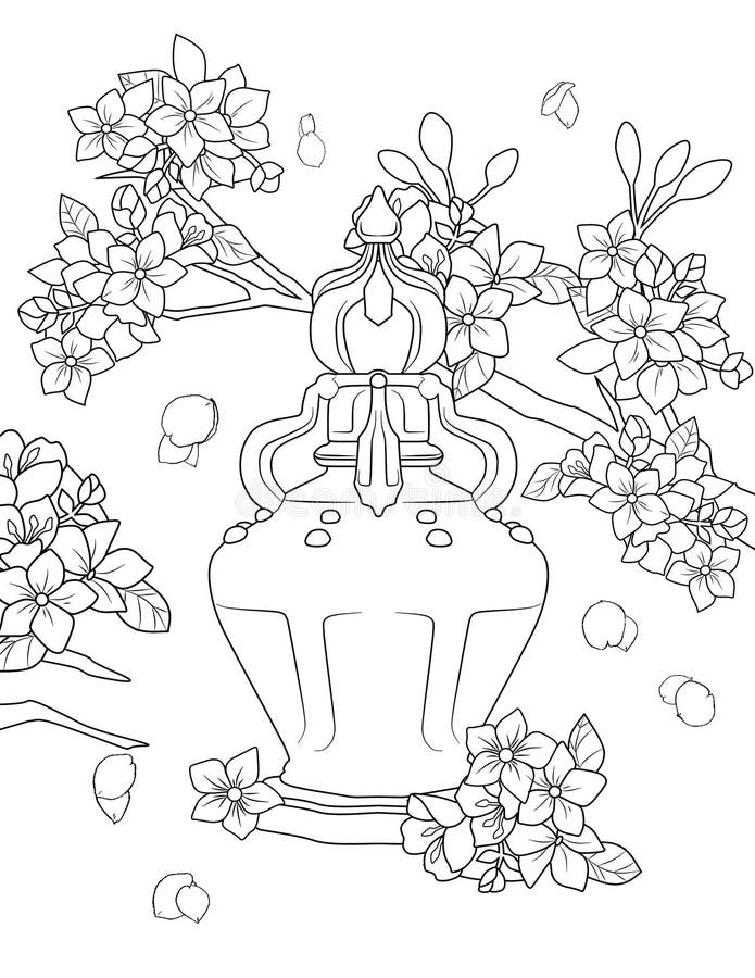 Spring Coloring Page for Adult Stock Illustration - Illustration of ...
