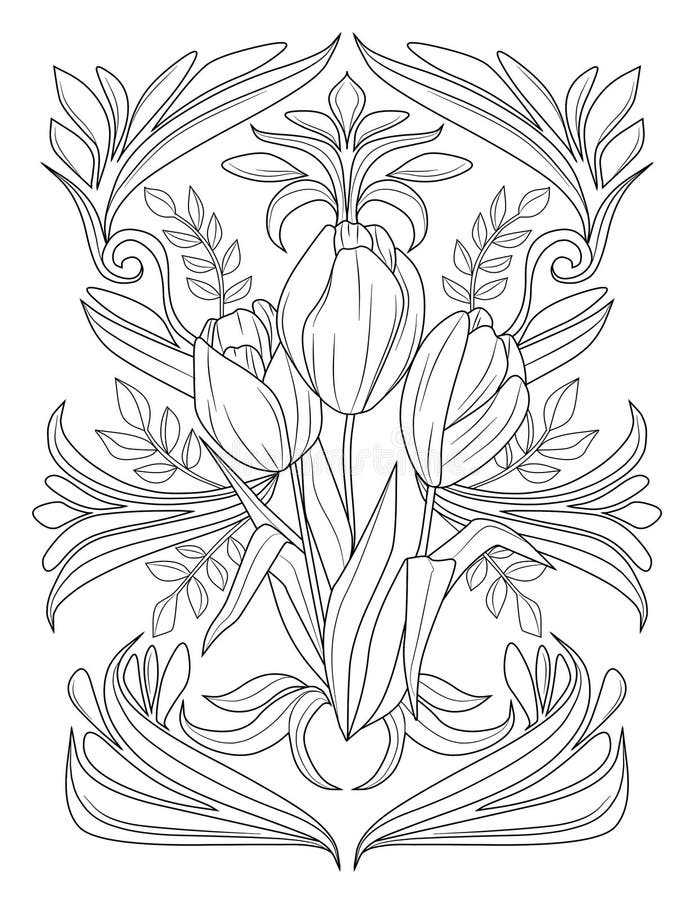 Spring Coloring Page for Adult Stock Illustration - Illustration of ...