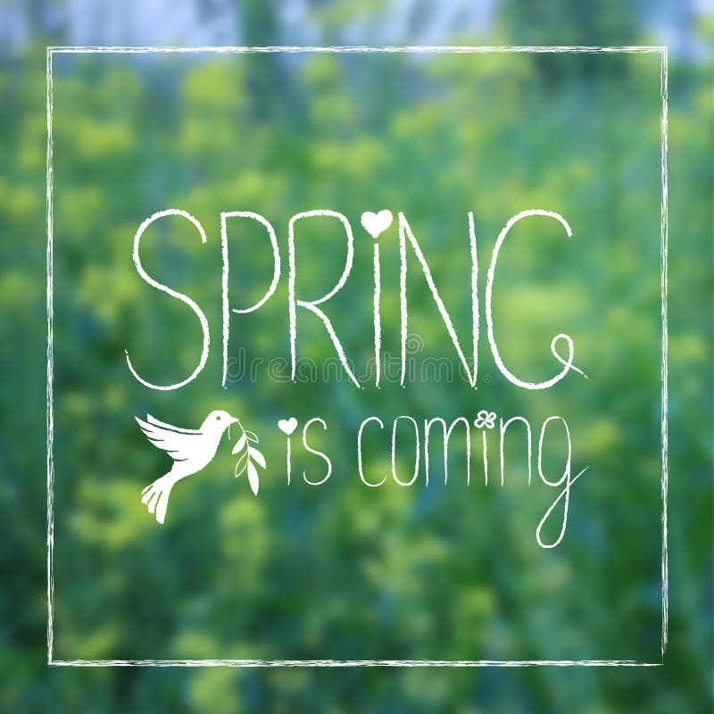 Spring is Coming Card on Blurred Background. Stock Vector ...