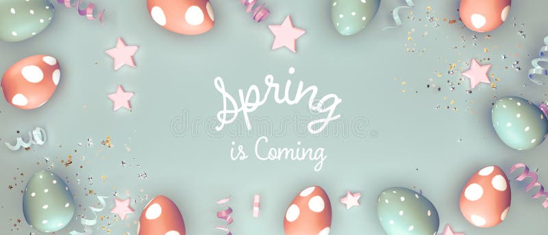 Spring is Coming Message with Colorful Easter Eggs Stock Illustration ...