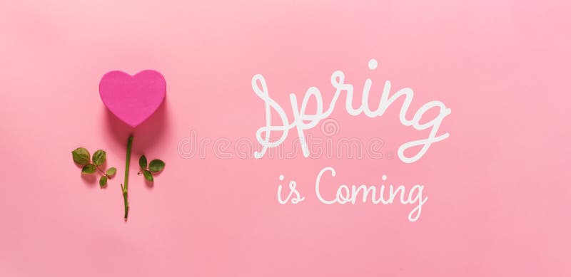 Spring is Coming Message with Heart Flower Stock Image - Image of card ...