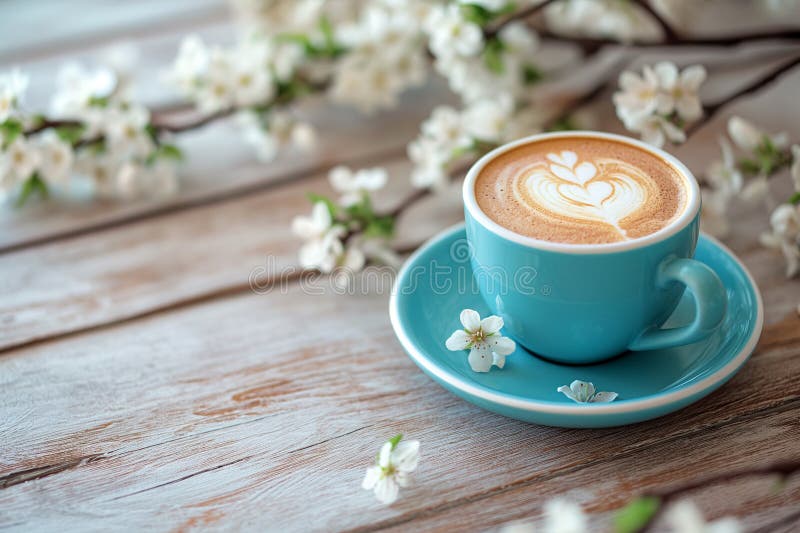 Spring Composition with Cup of Hot Coffee among Blooming Tree Branches ...