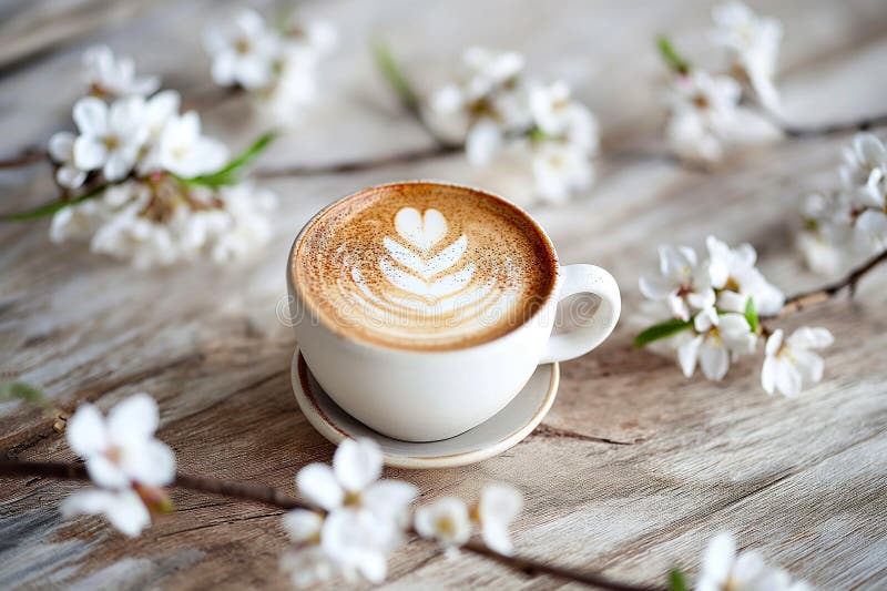 Spring Composition with Cup of Hot Coffee among Blooming Tree Branches ...