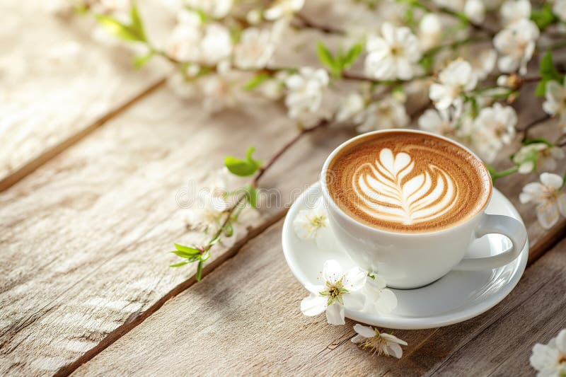 Spring Composition with Cup of Hot Coffee among Blooming Tree Branches ...