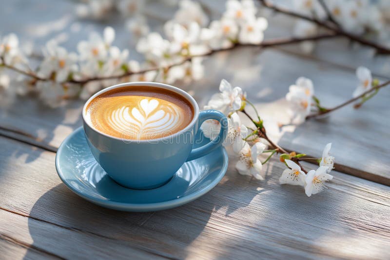 Spring Composition with Cup of Hot Coffee among Blooming Tree Branches ...