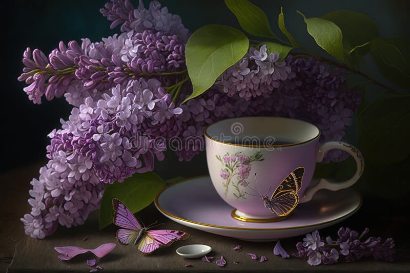 Spring Composition with Lilac and Tea Cup, AI Generated Stock ...