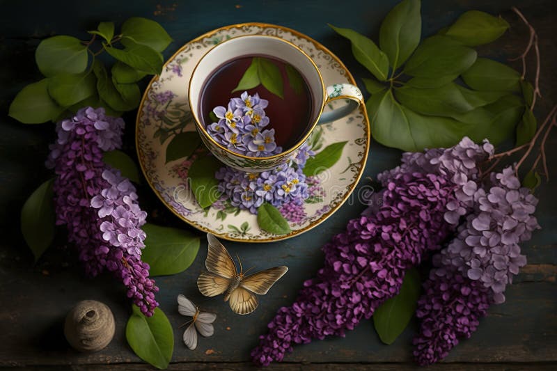 Spring Composition with Lilac and Tea Cup, AI Generated Stock ...
