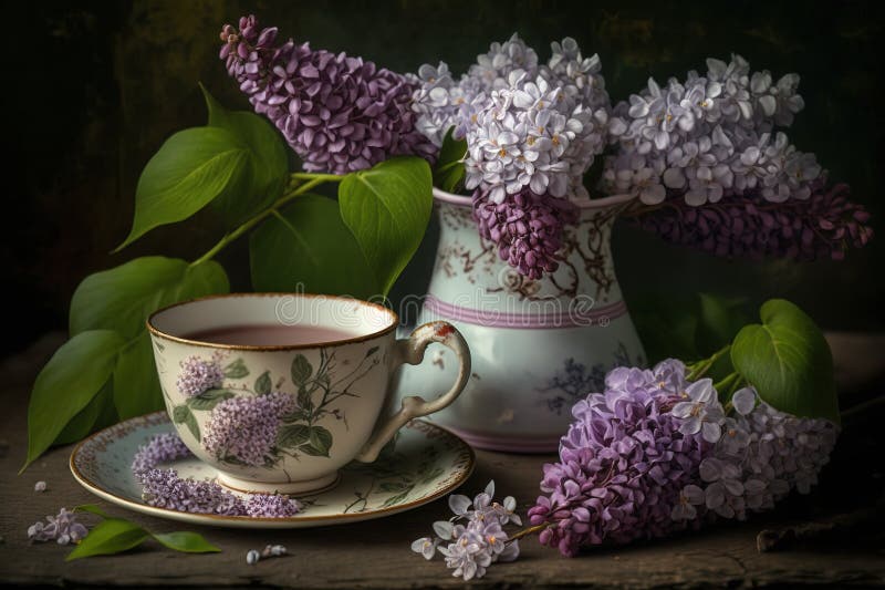Spring Composition with Lilac and Tea Cup, AI Generated Stock ...