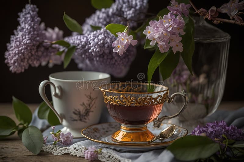 Spring Composition with Lilac and Tea Cup, AI Generated Stock ...