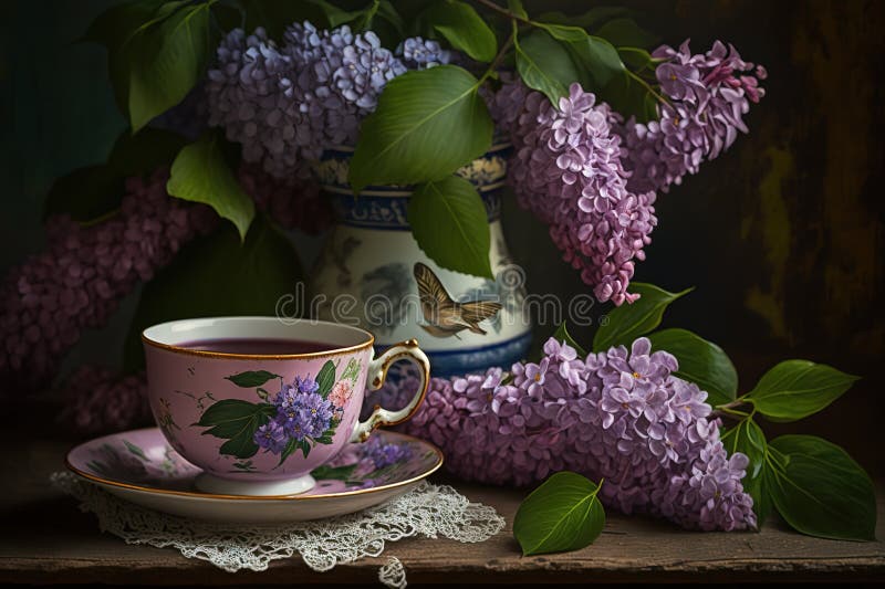 Spring Composition with Lilac and Tea Cup, AI Generated Stock ...