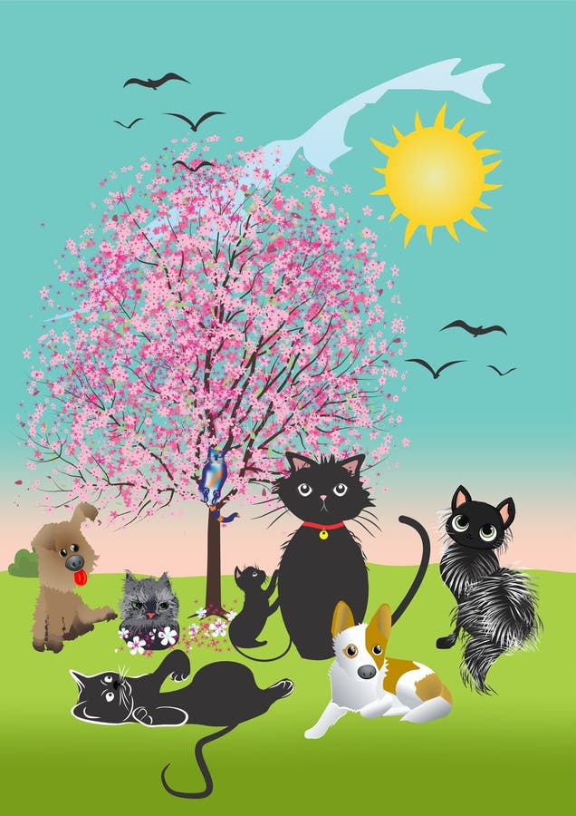 Spring Composition with Cats, Stock Illustration - Illustration of dogs ...