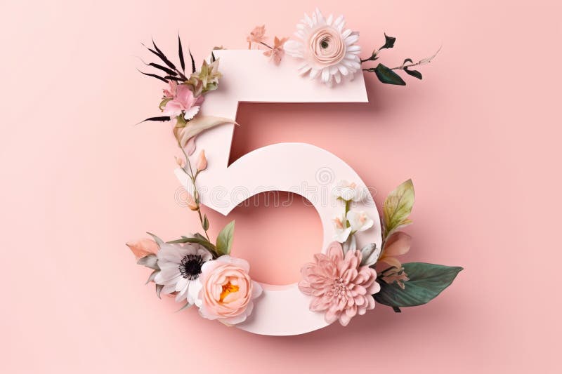 Spring Concept of Creative Number 5, Five, Flat Lay. the Date for the ...