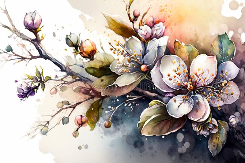 Spring Concept. Flowering Tree Branch Watercolor Illustration, Stock ...
