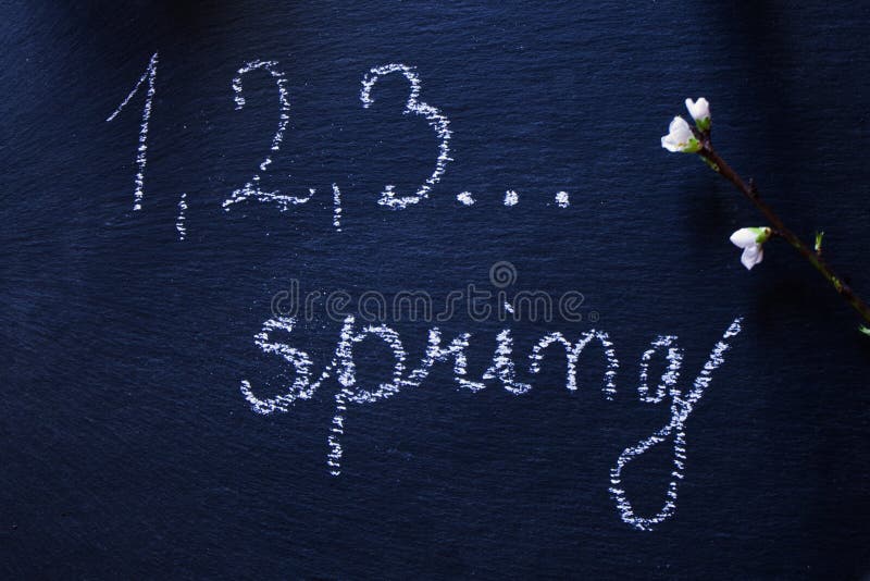 A Spring Countdown Handwriting White Chalk on Black Stone Board Stock ...