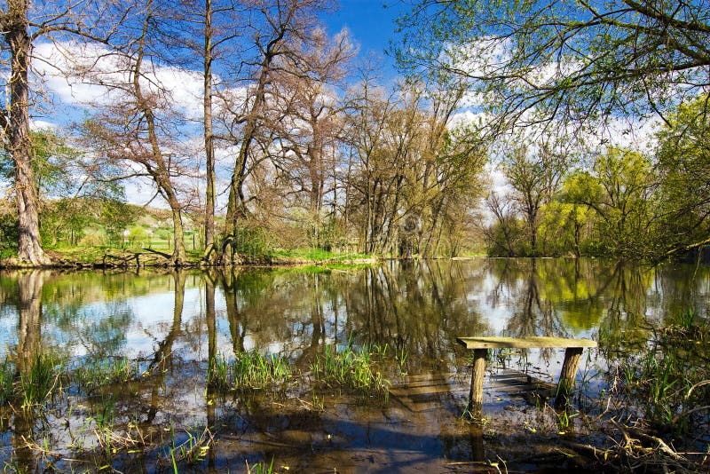 Spring Countryside with River Stock Photo - Image of fresh ...