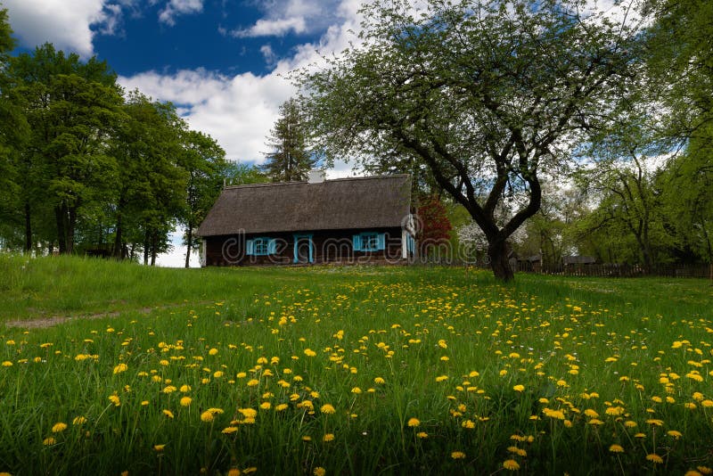 Spring in the countryside stock photo. Image of house - 248152188