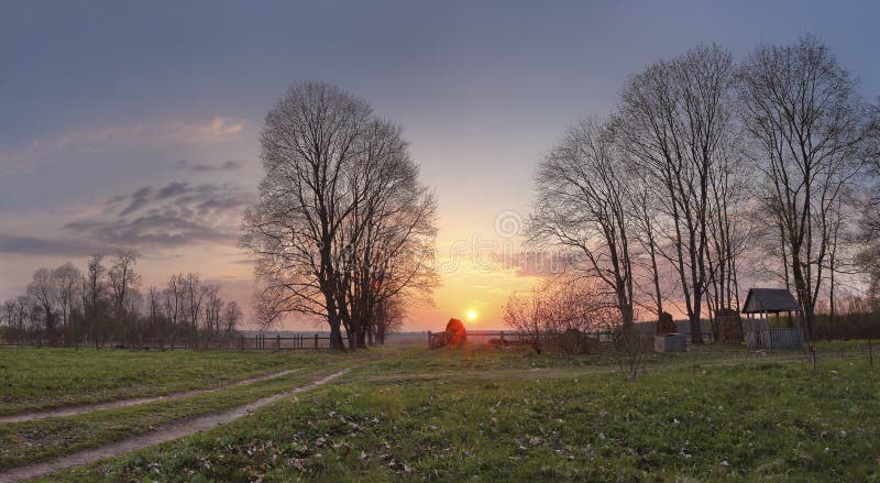 Spring Countryside Sunset. Old Country Road in the Park Stock Image ...