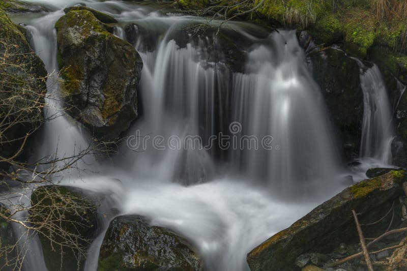 Spring Creek Under Simplonpass with Waterfall in Sunny Day Stock Image ...