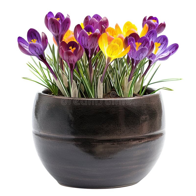 Spring Crocus Medley in a Pot, Isolated on White. Perfect for Spring ...