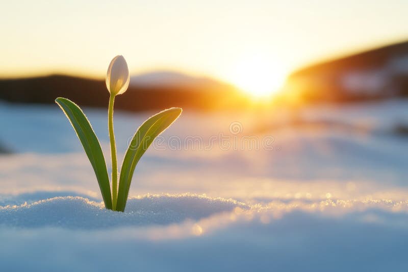Spring Crocuses Emerging from Snow, Space for Text. Early Spring Blooms ...